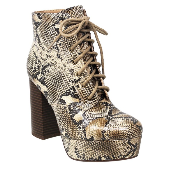Boutique | Shoes | Snake Python Chunky Lita Heel Ankle Combat Boots ...